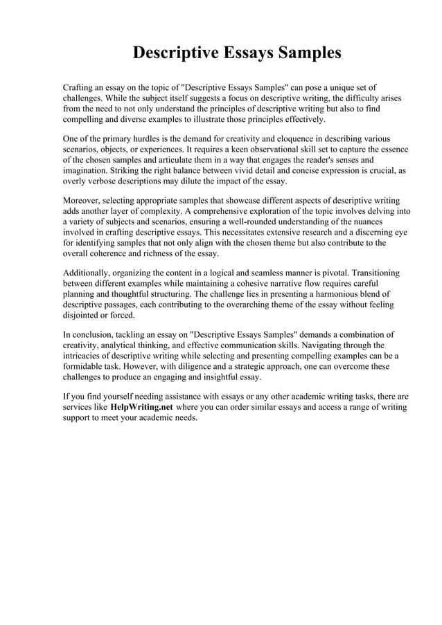 Descriptive Essays Samples. Williams College | PDF