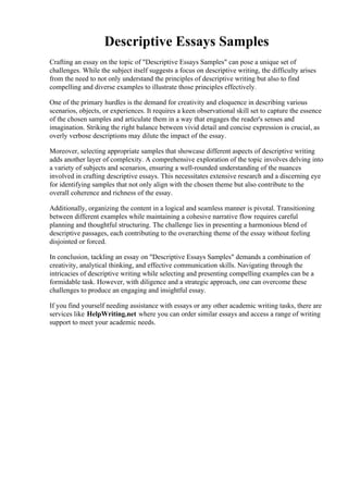 Descriptive Essays Samples. descriptive essay writing examples | PDF