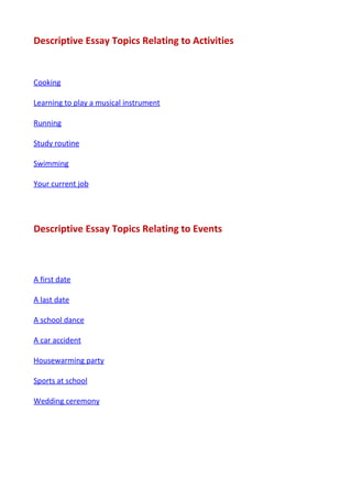 Descriptive Essay Topics | DOC