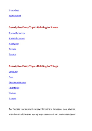 Descriptive Essay Topics | DOC
