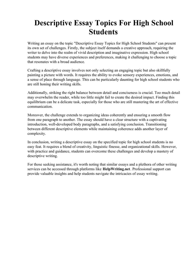 Descriptive Essay Topics For High School Students.pdf