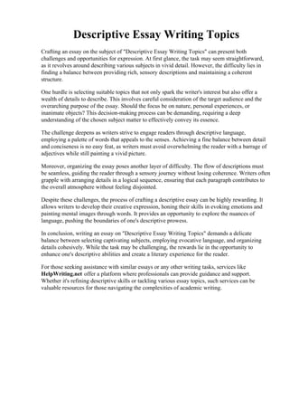 Descriptive Essay Writing Topics | PDF
