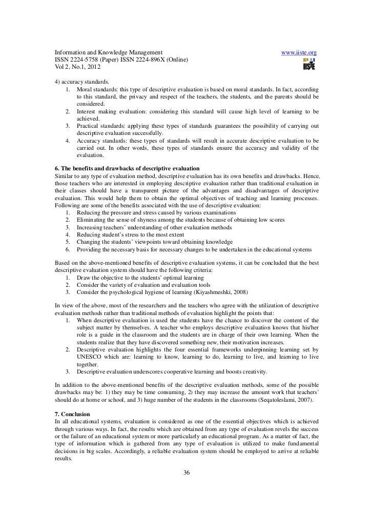 Descriptive evaluation of the primary schools an overview