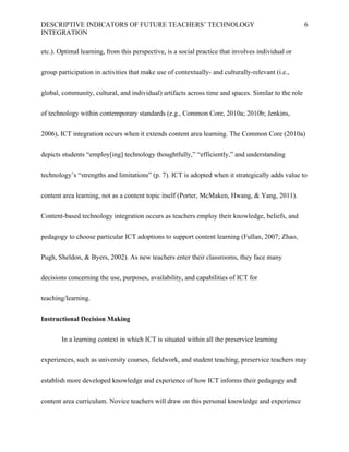 Descriptive Indicators of Future Teachers’ Technology Integration in ...