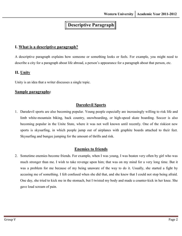 Descriptive paragraph | DOCX