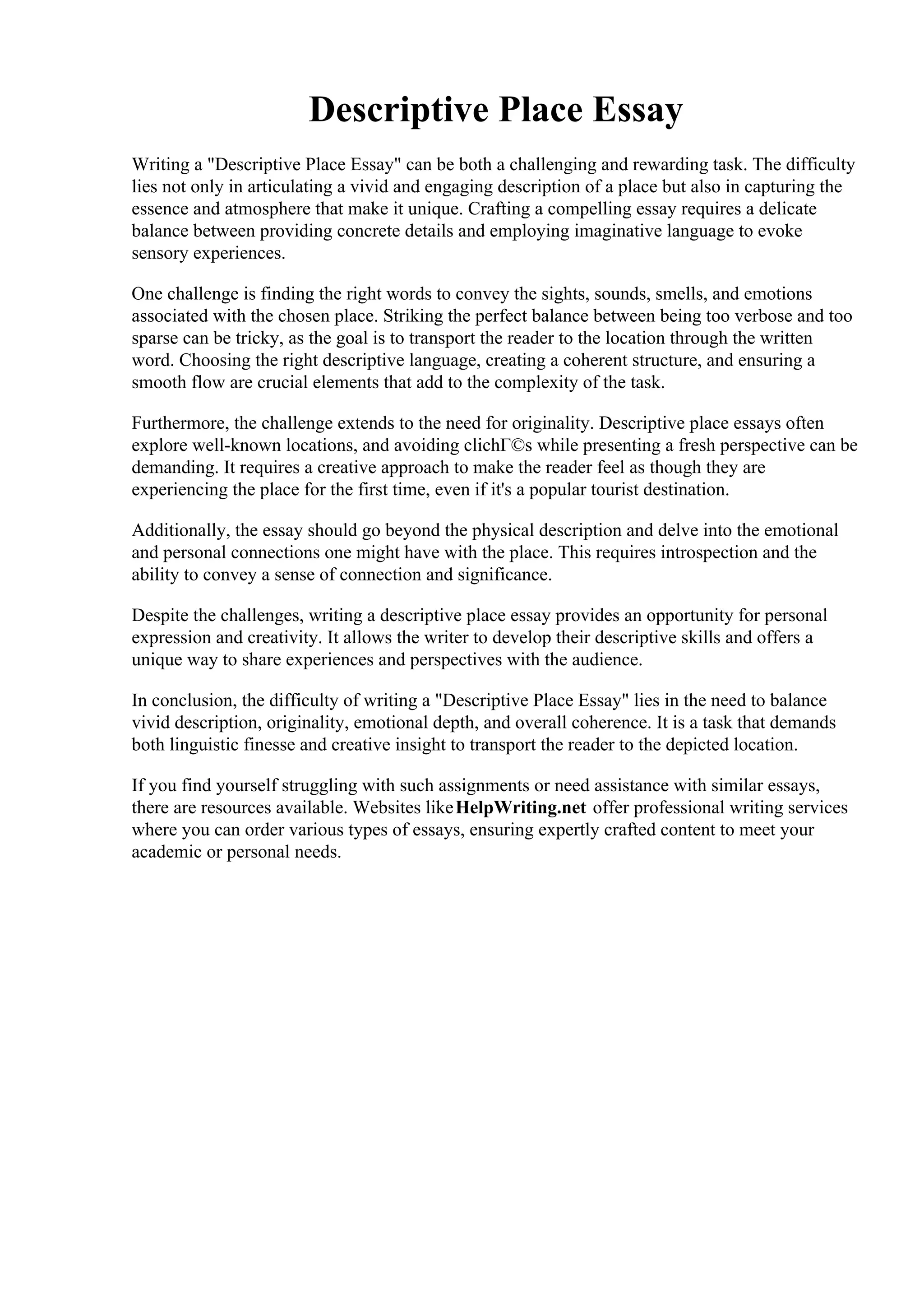 Descriptive Place Essay.pdfDescriptive Place Essay | PDF