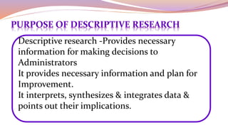 Descriptive research-Different types of survey by Dr. Neha Deo | PPT