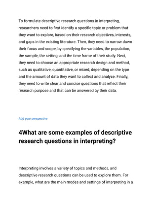 DEscriptive research questions for students writing papers | PDF