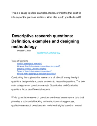 DEscriptive research questions for students writing papers | PDF | Science
