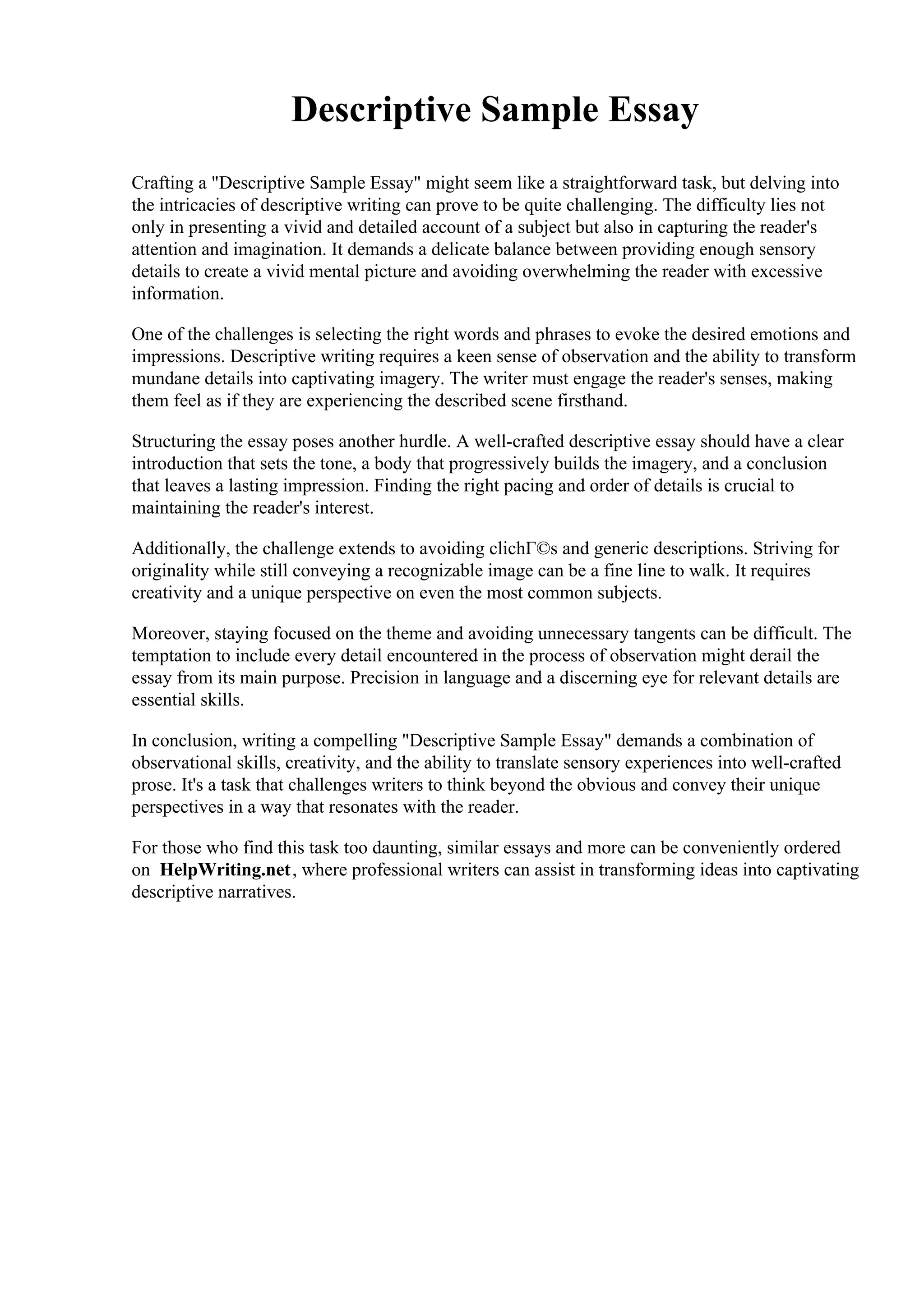 Descriptive Sample Essay.pdf | Screenwriting | Content Production