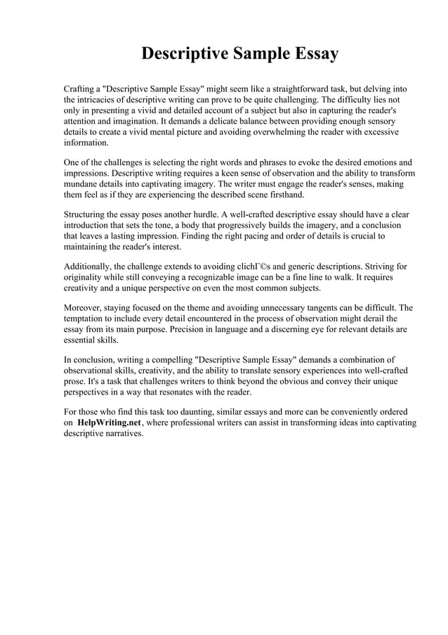 Descriptive Sample Essay.pdf | Screenwriting | Content Production