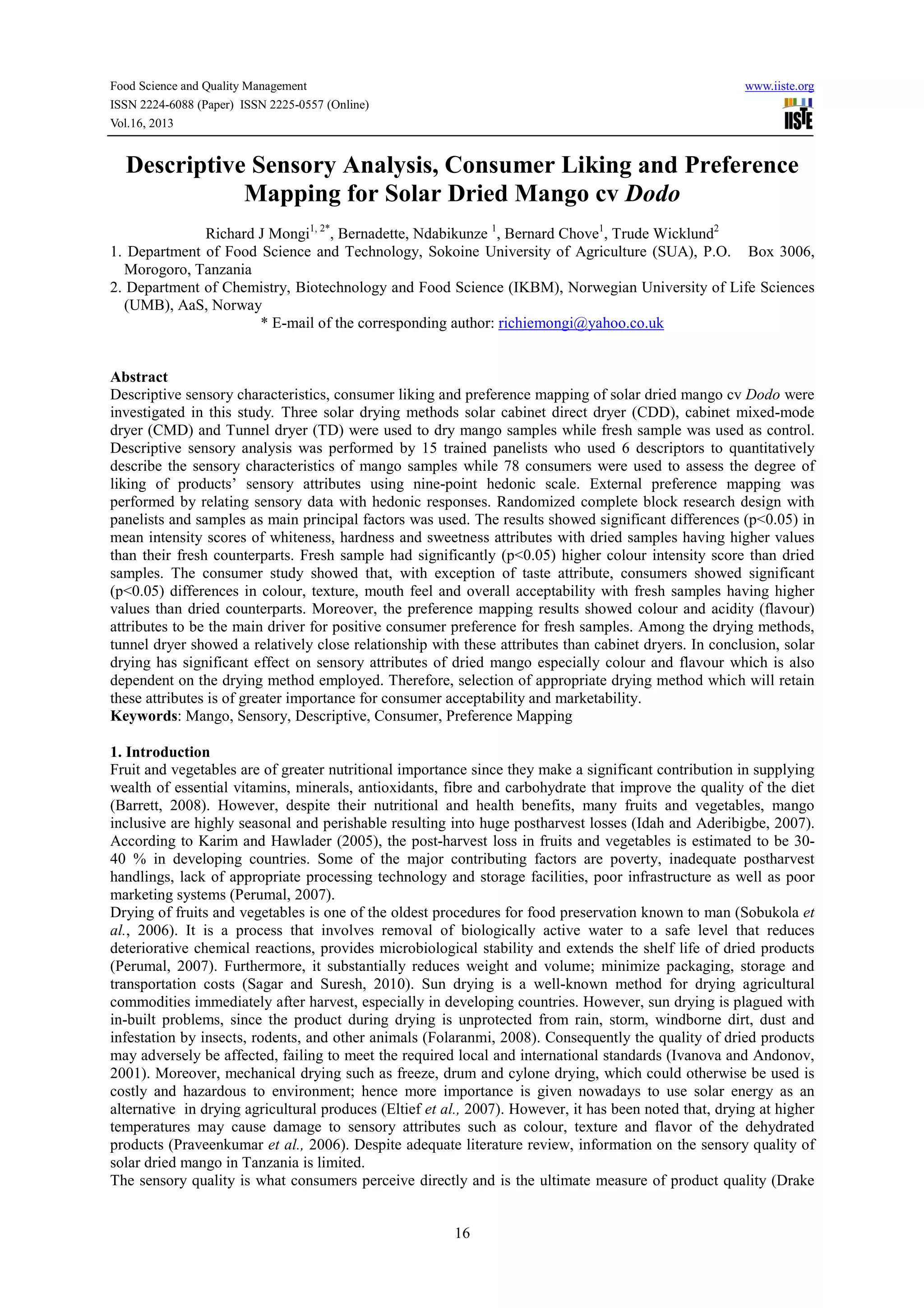 Descriptive sensory analysis, consumer liking and preference mapping ...