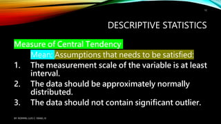 DESCRIPTIVE STATISTICS - STATISTICAL TREATMENT OF DATA | PPT