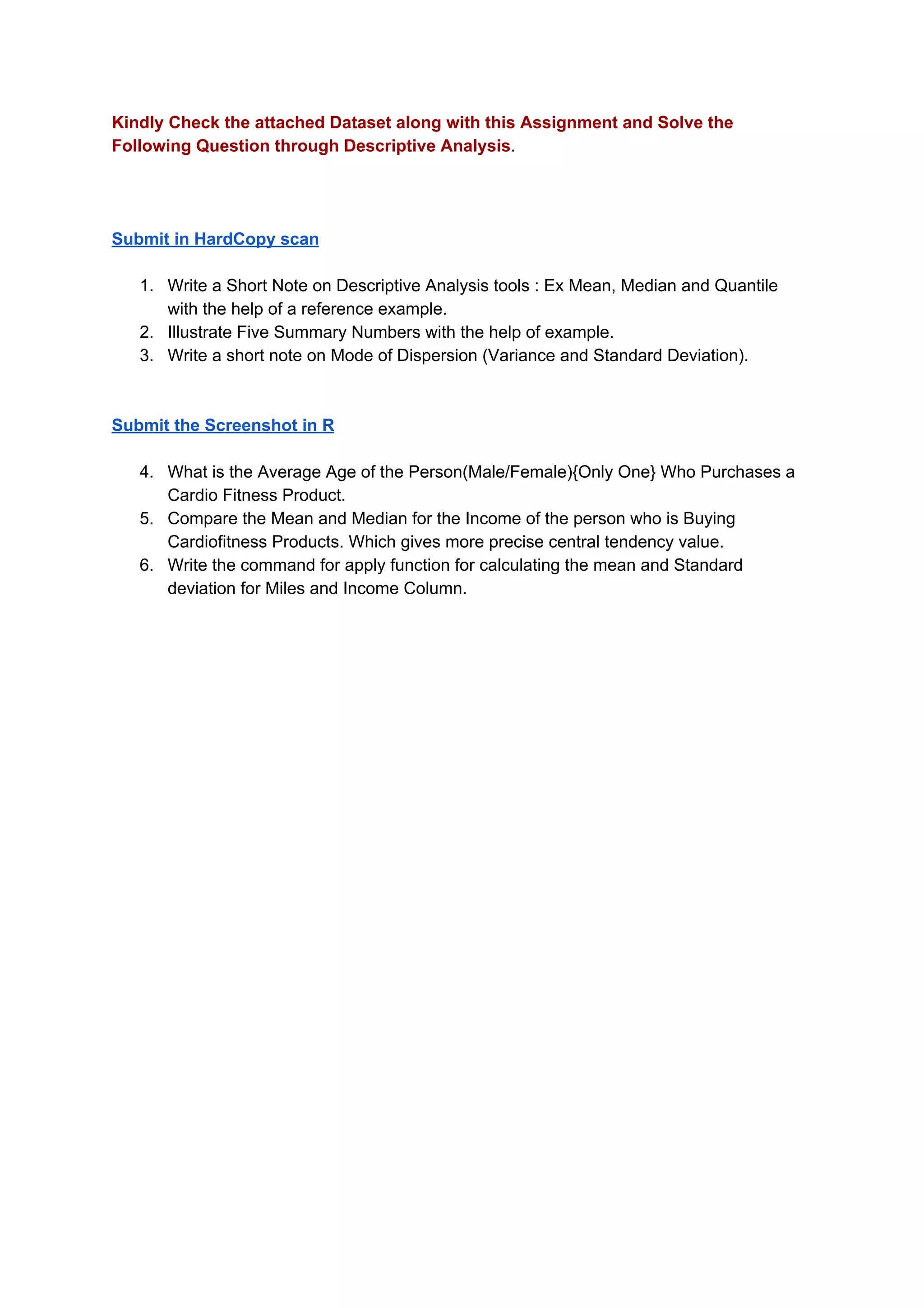 Descriptive statistics assignment | PDF