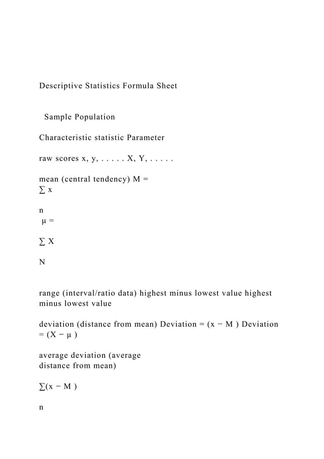 Descriptive Statistics Formula Sheet Sample Populatio.docx