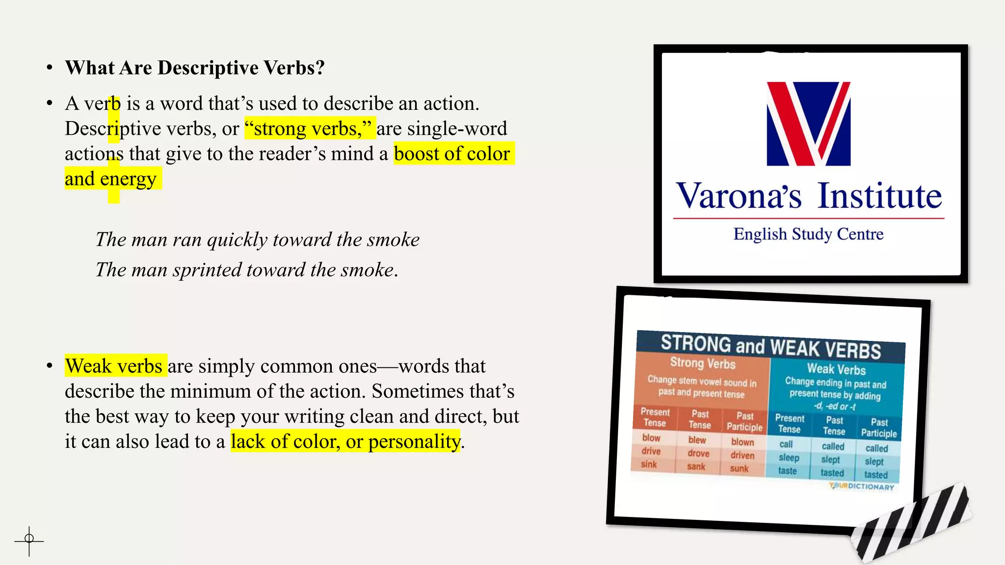 Descriptive verbs | PPSX | Homework and Study | Education