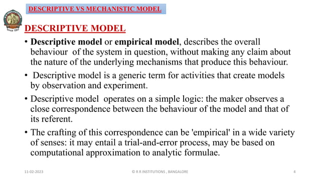 Descriptive Vs Mechanistic Modeling.pptx | Technology & Computing