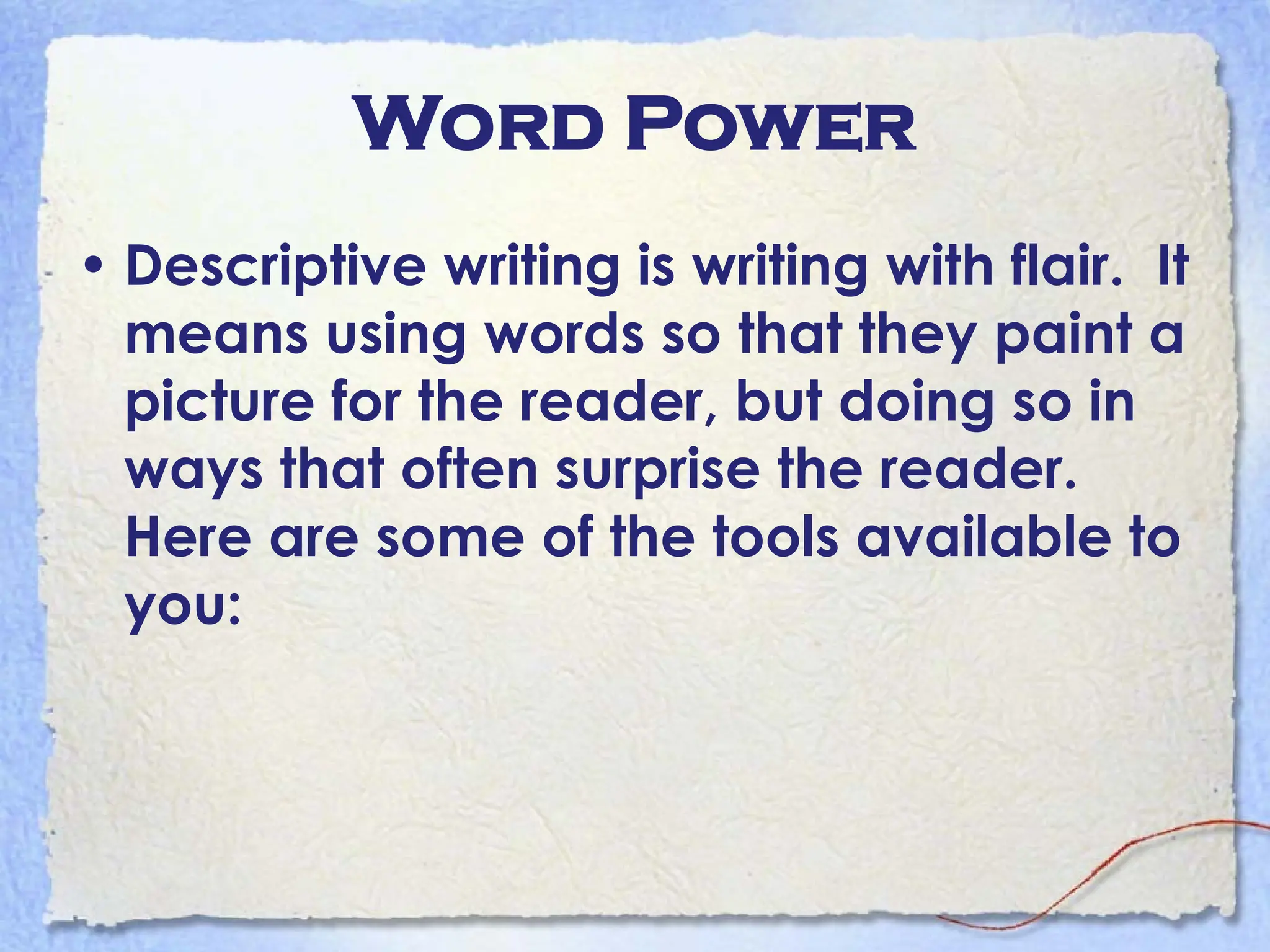Descriptive Writing power point presentation | PPT