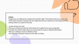 Descriptive Writing.pptx description in english sensory details | PPTX