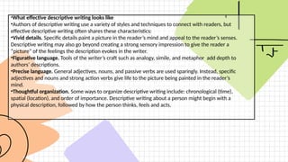 Descriptive Writing.pptx description in english sensory details | PPTX