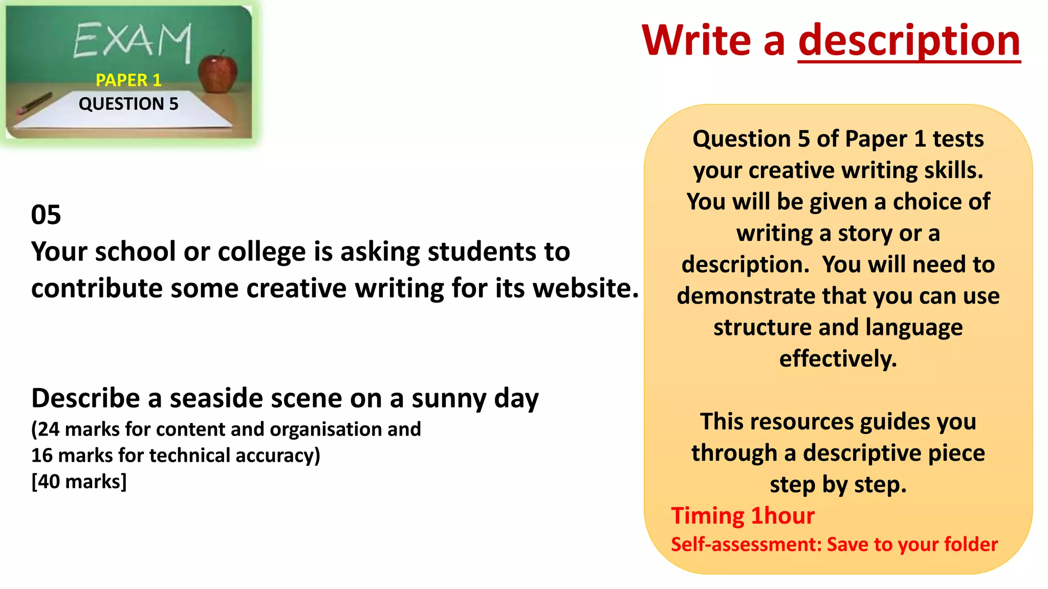 Descriptive writing beach step by step ds | PPTX