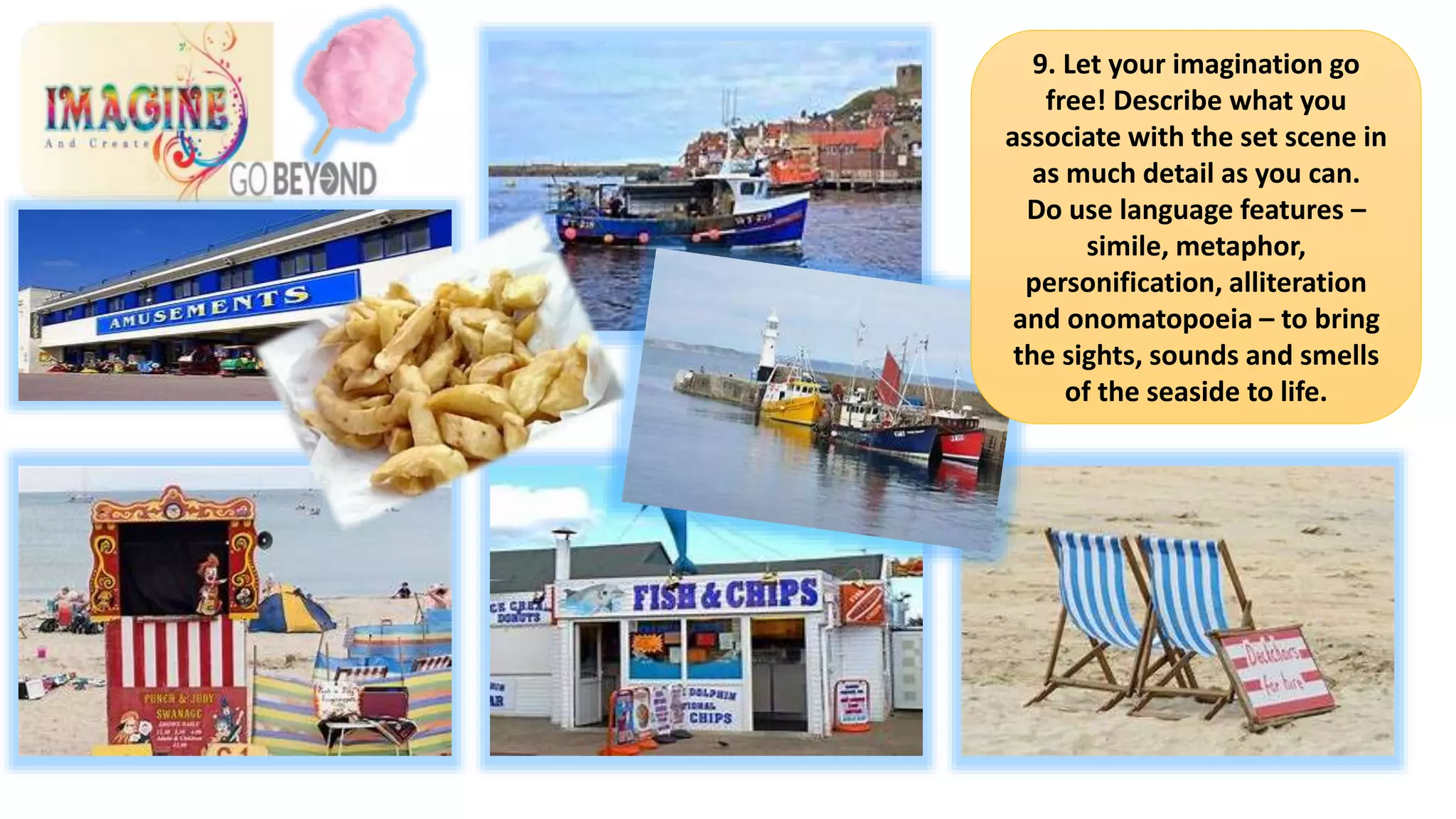 Descriptive writing beach step by step ds | PPTX