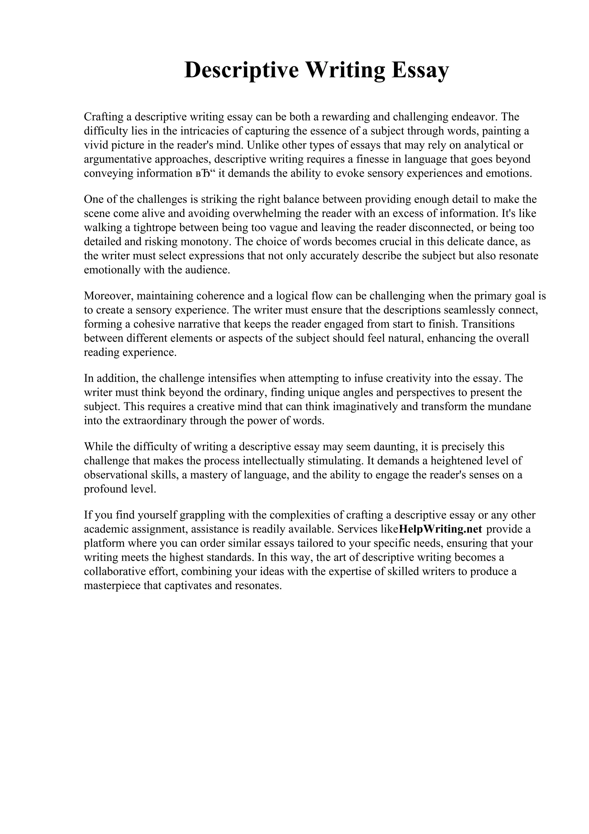 Descriptive Writing Essay.pdf | Screenwriting | Content Production