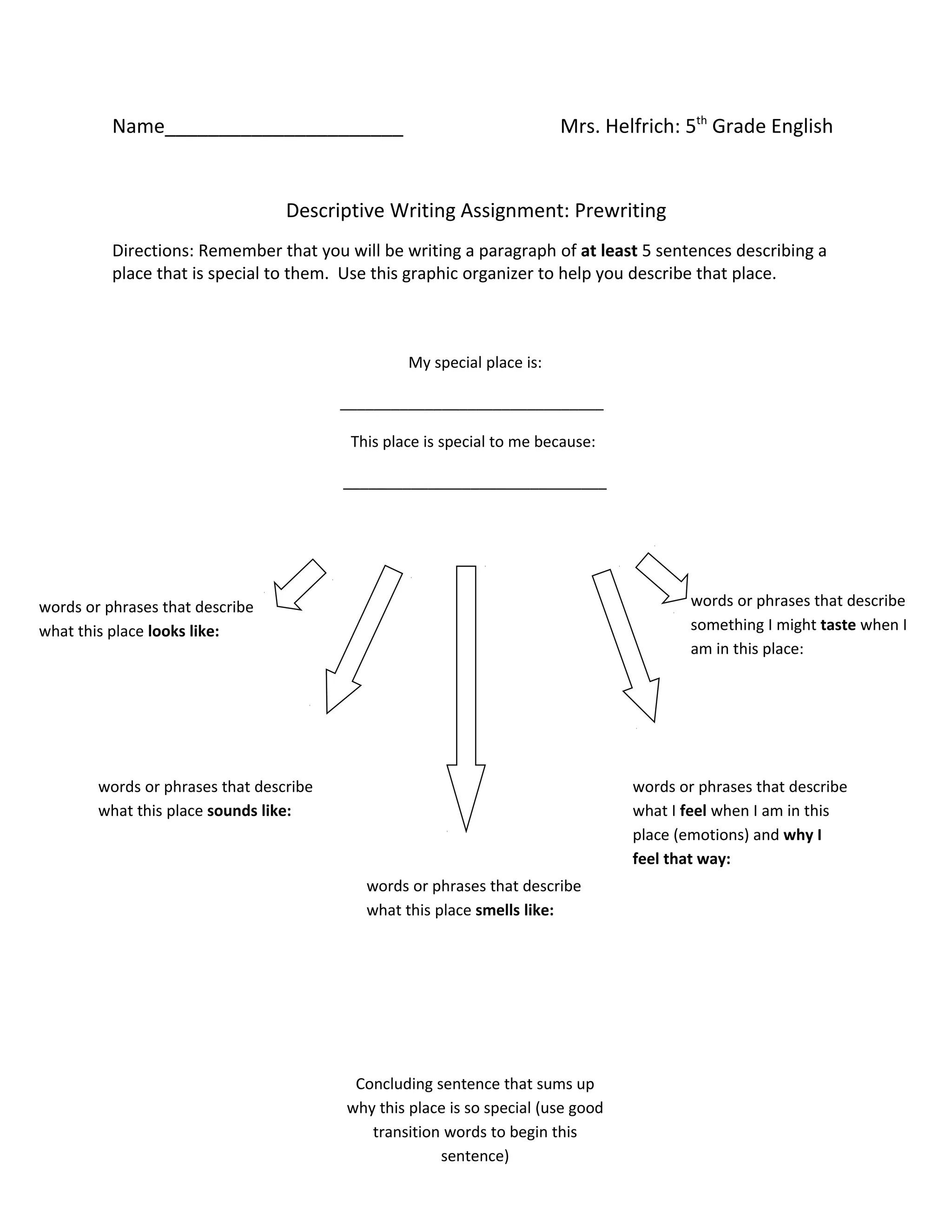 Descriptive writing prewriting | DOC
