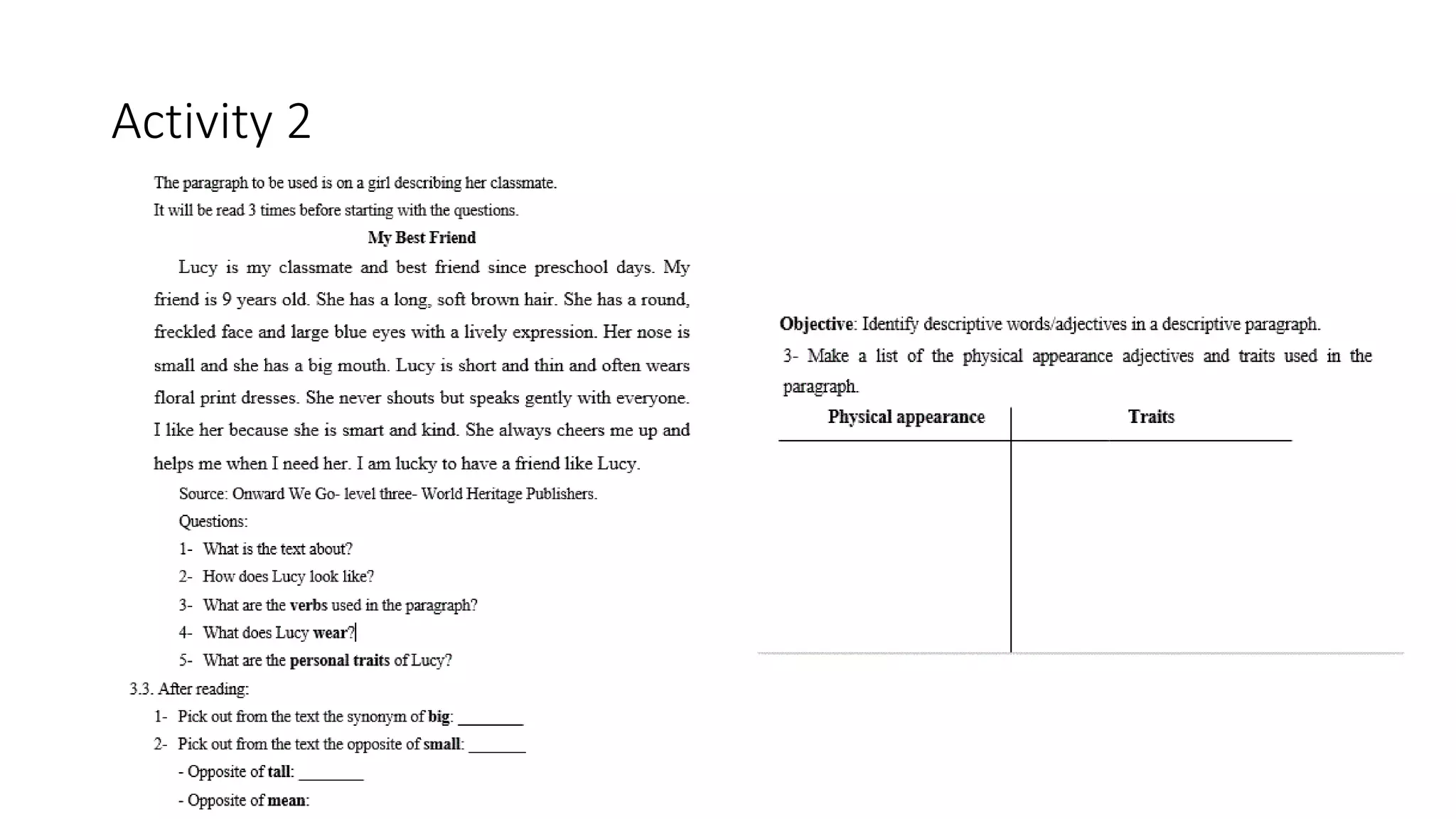 Descriptive writing storyboard | PPT