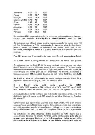Desenvolvimento idh x distribuição de renda gini | DOCX