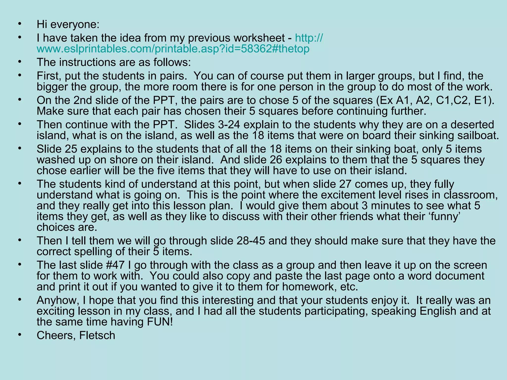 Desert island. speaking activity for English learners. | PPT