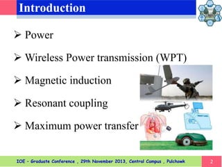 Design of wireless power transfer system via magnetic resonant coupling at 13.56 m hz | PPTX