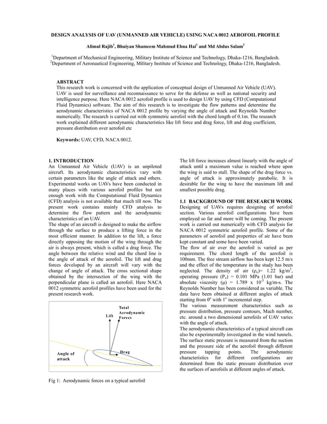 Design Analysis Of Uav (Unmanned Air Vehicle) Using NACA 0012 Aerofoil Profile | PDF