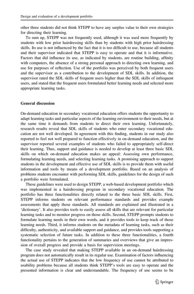 Design And Evaluation Of A Development Portfolio How To Improve Students Self Directed Learning ...