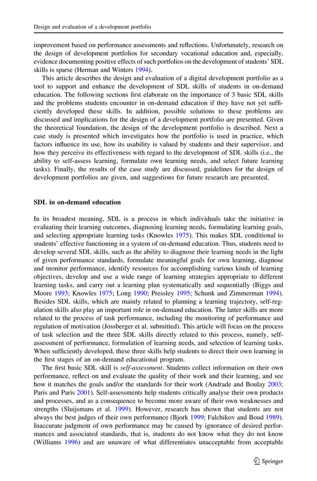 Design And Evaluation Of A Development Portfolio How To Improve Students Self Directed Learning ...
