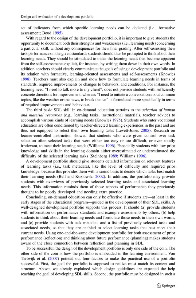 Design And Evaluation Of A Development Portfolio How To Improve Students Self Directed Learning ...