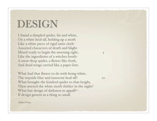 A Zoological Examination of "Design" by Robert Frost | PPT