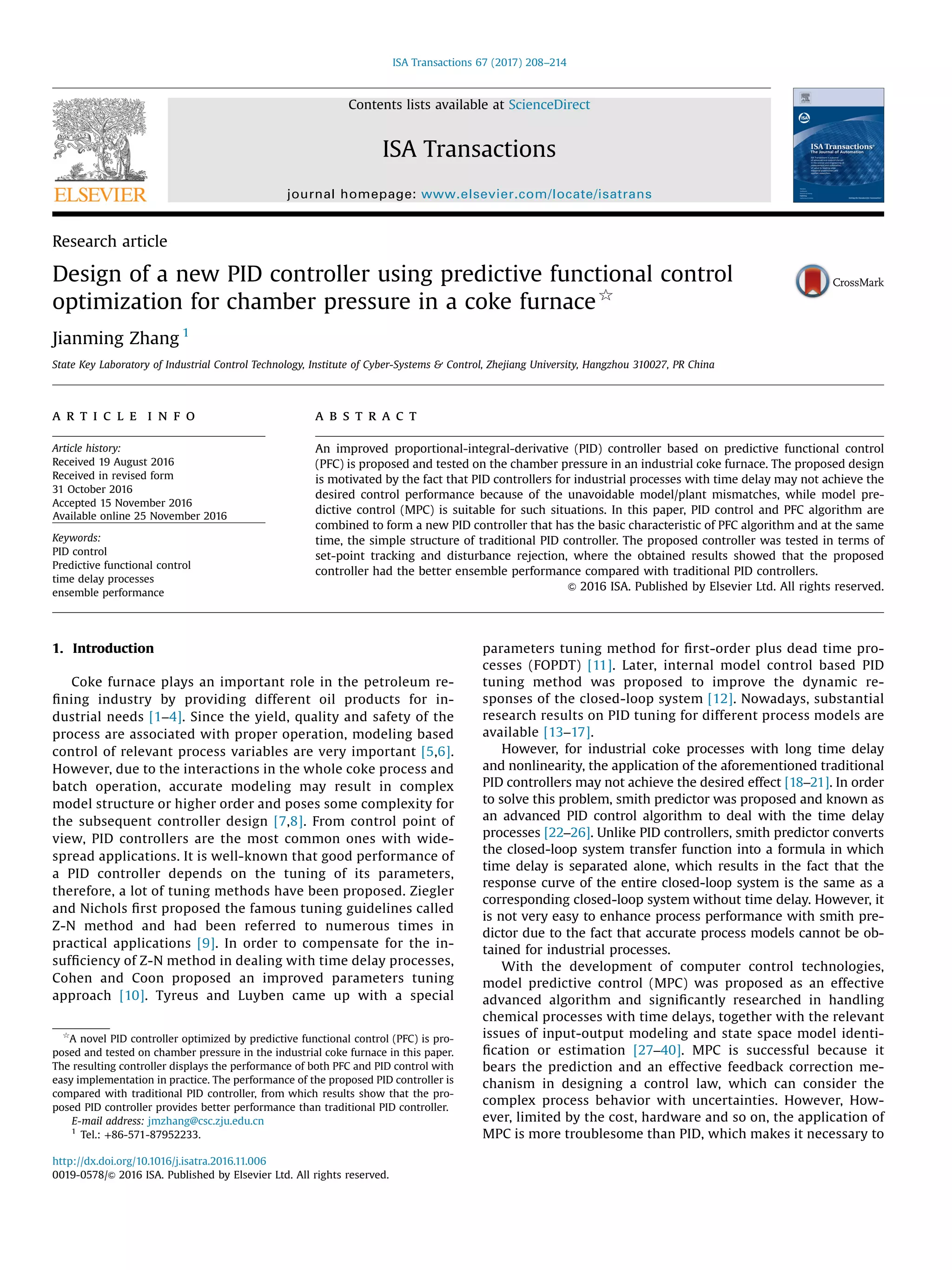 Design Of A New Pid Controller Using Predictive Functional Control