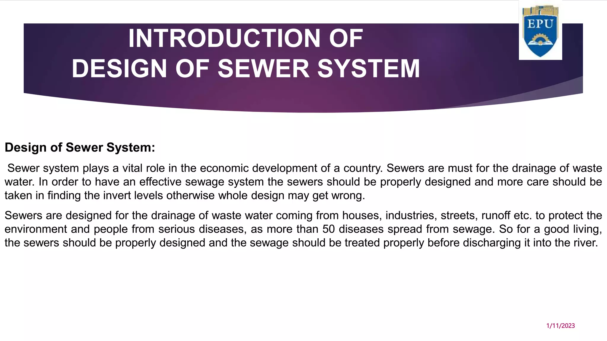 Design of Sanitary Sewer System | PPTX