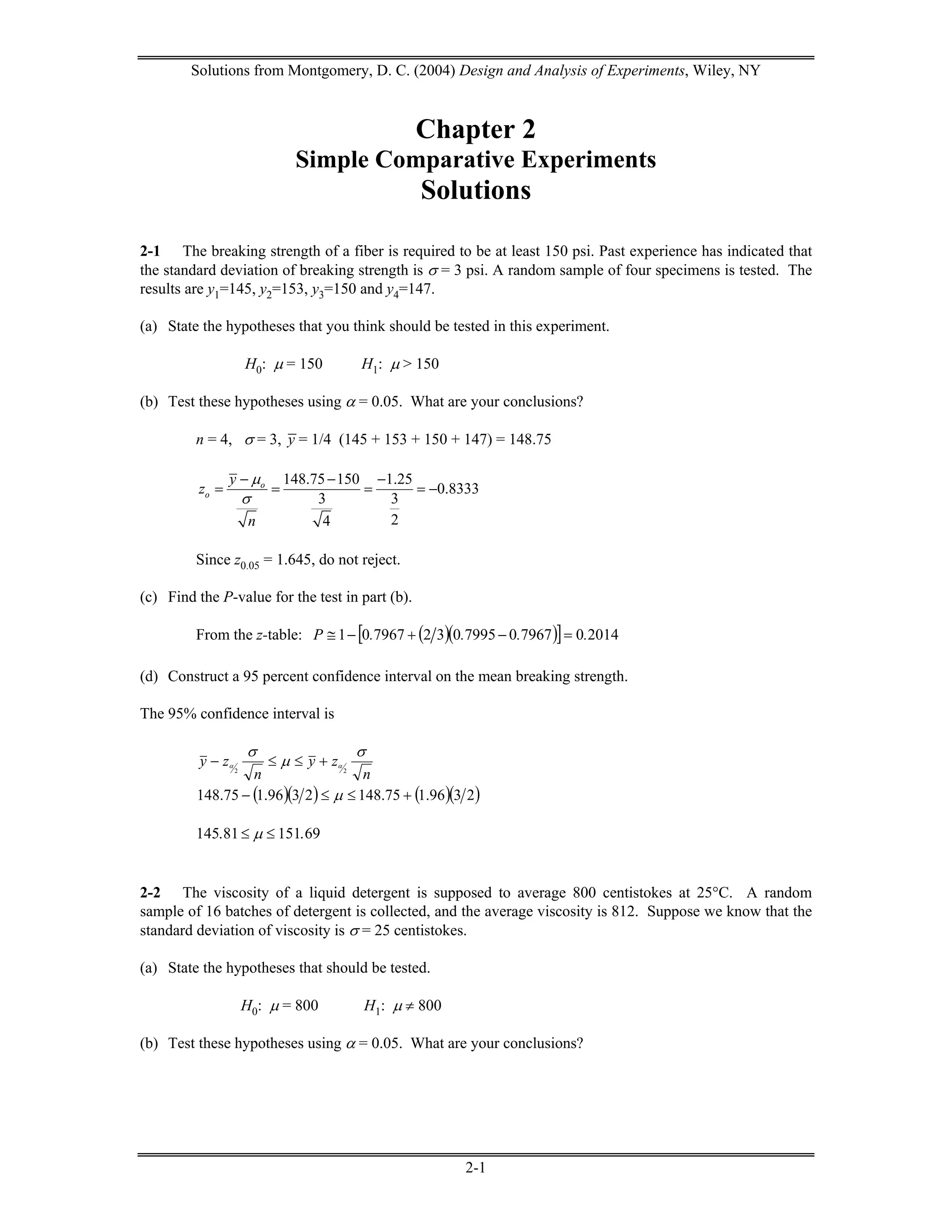 Solutions. Design and Analysis of Experiments. Montgomery | PDF