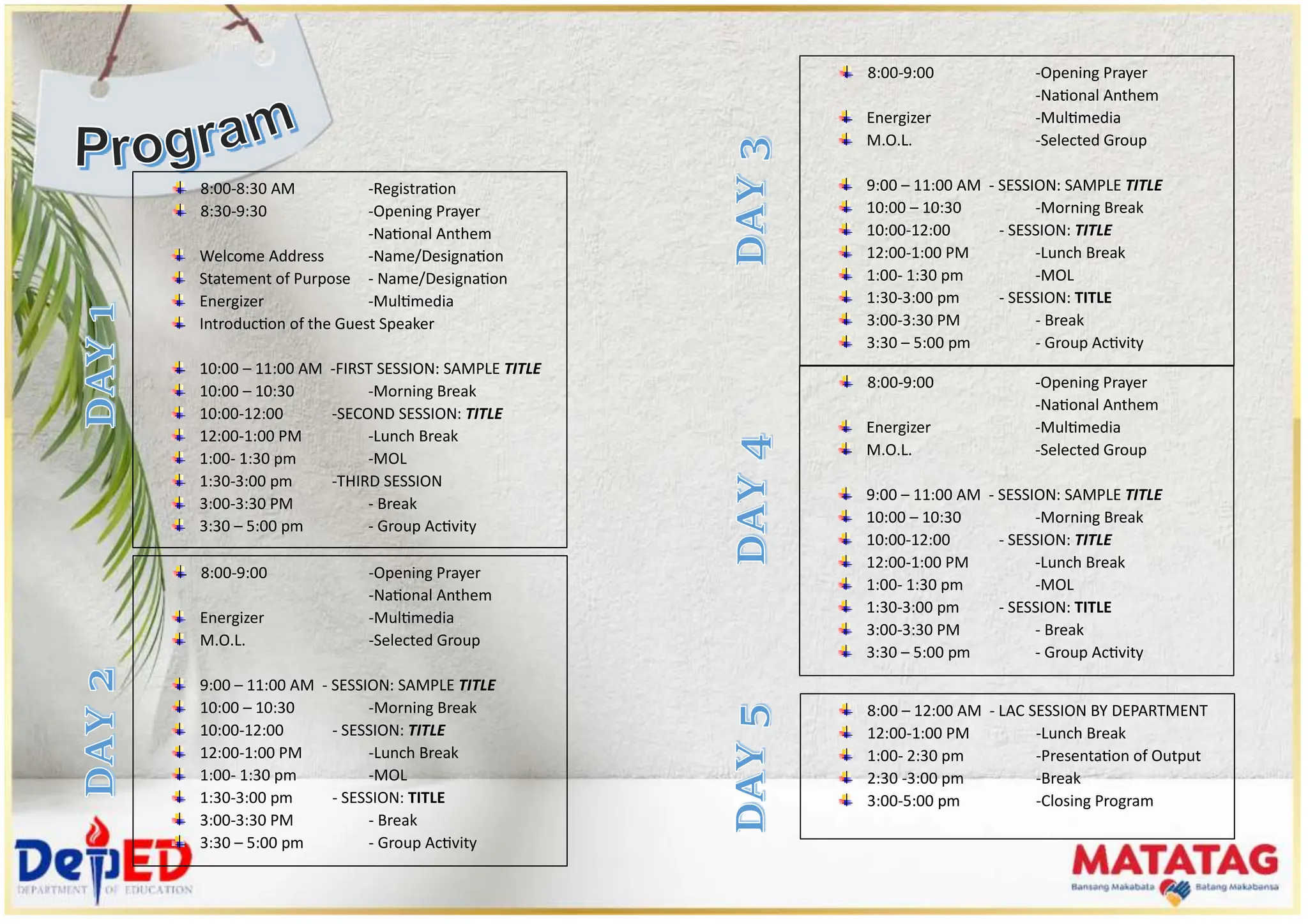 SAMPLE INSET PROGRAM, just incase you need it. | DOCX