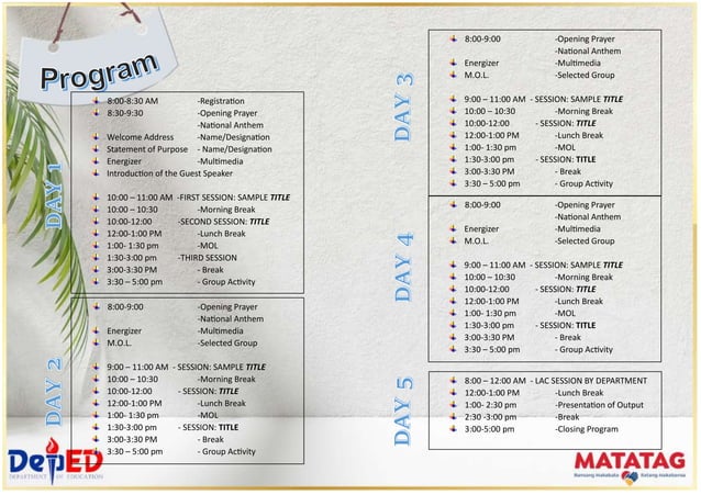 SAMPLE INSET PROGRAM, just incase you need it. | DOCX