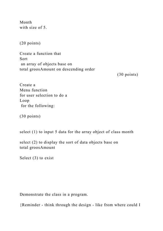 Design a class named Month. The class should have the following priv | DOCX