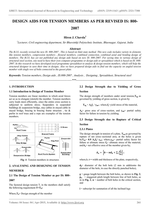 Design aids for tension members as per revised is 800 2007 | PDF