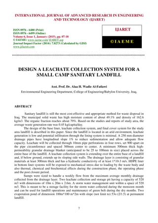 Design a leachate collection system fora small camp sanitary landfill | PDF