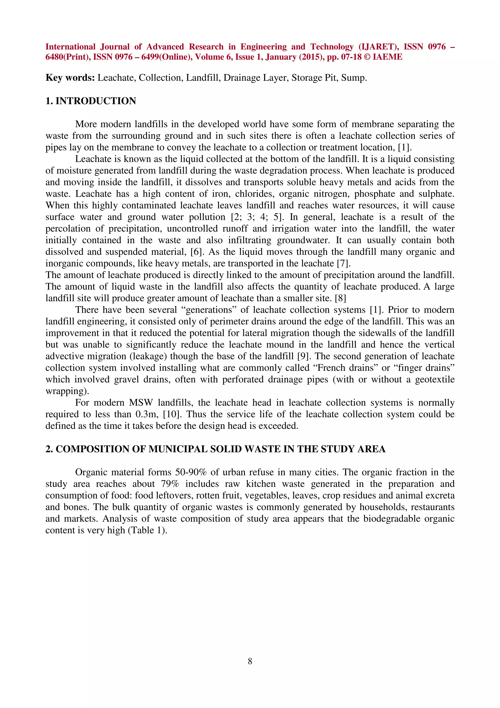 DESIGN A LEACHATE COLLECTION SYSTEM FOR A SMALL CAMP SANITARY LANDFILL ...