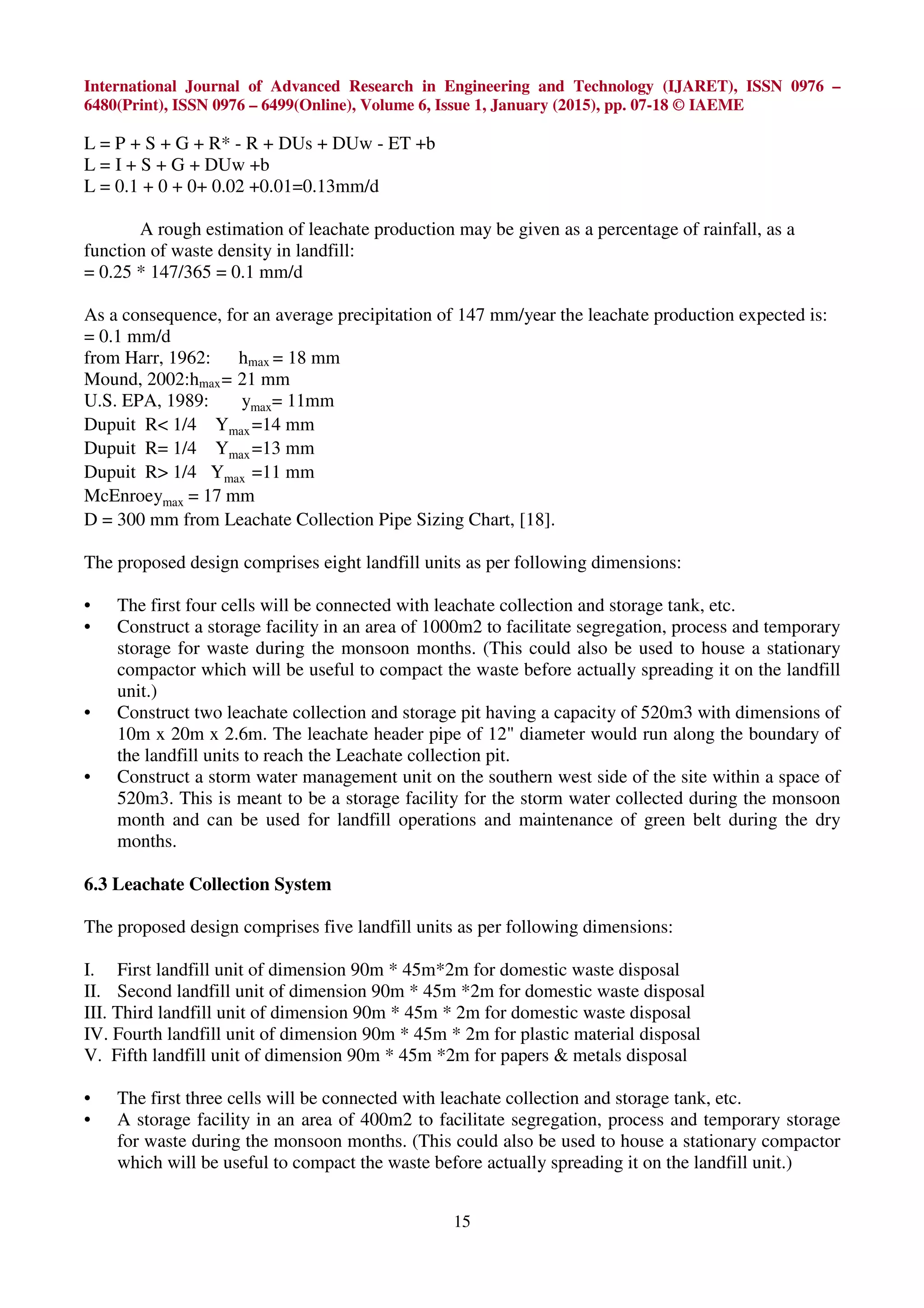 DESIGN A LEACHATE COLLECTION SYSTEM FOR A SMALL CAMP SANITARY LANDFILL ...