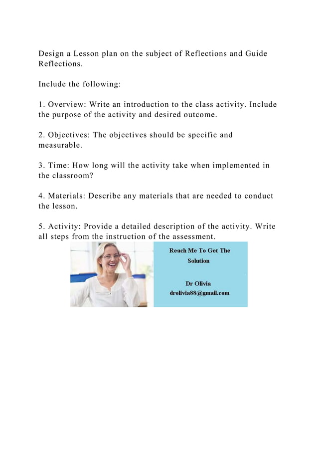 Design a Lesson plan on the subject of Reflections and Guide Reflect.docx