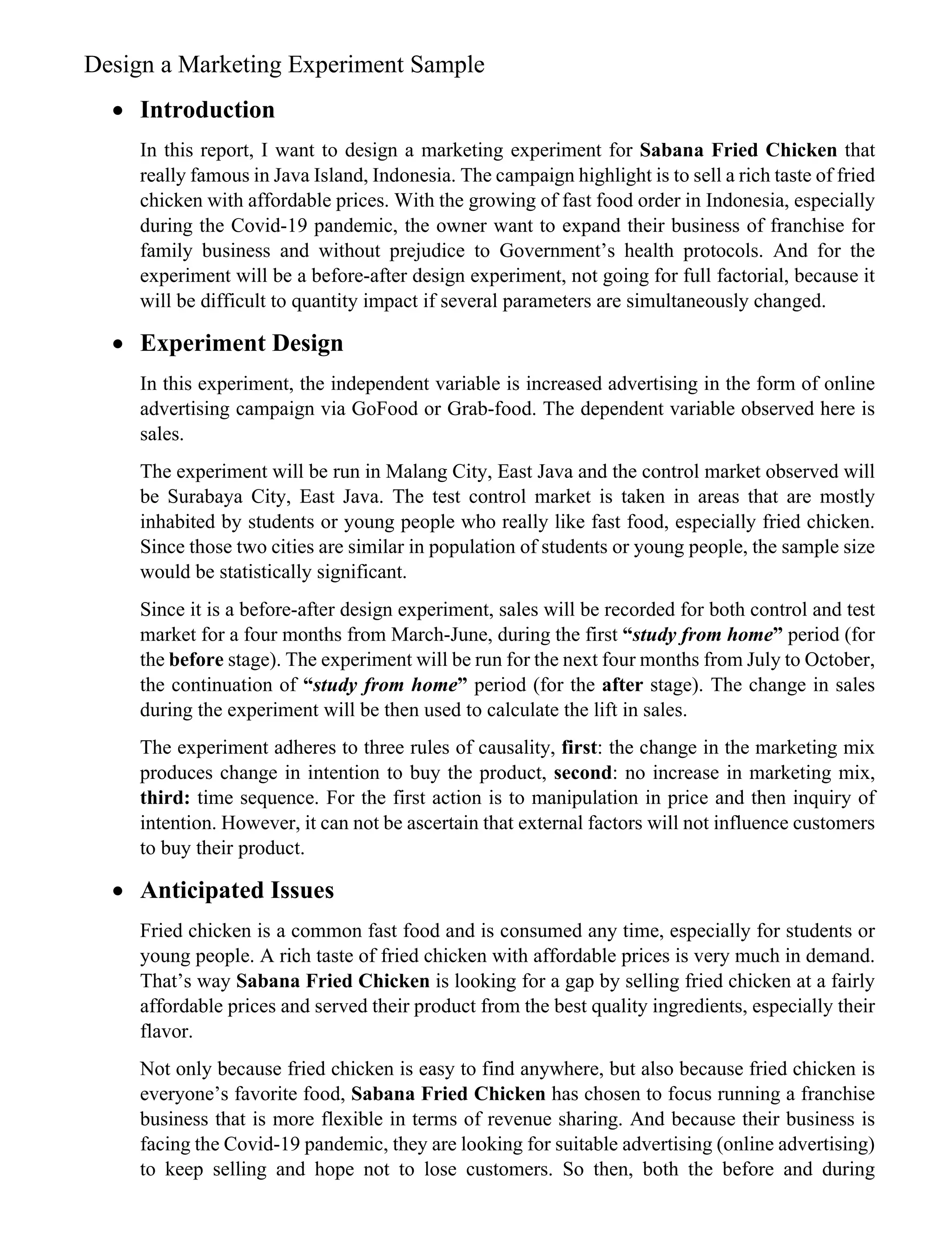 Week 4 Peer-graded Assignment: Design a Marketing Experiment Sample ...