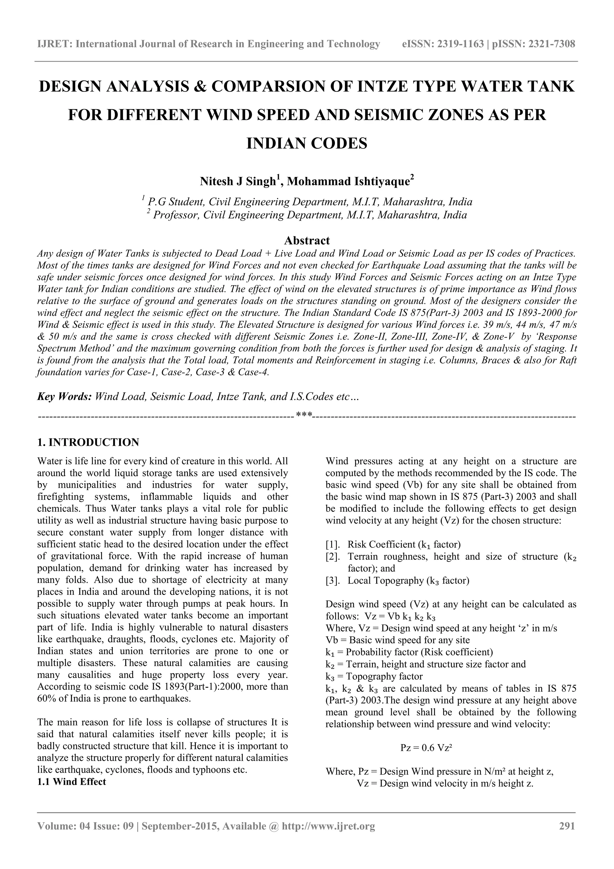 Design analysis & comparsion of intze type water tank for different ...